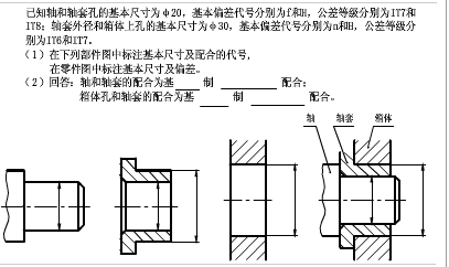 公差与配合已知轴和轴套孔的基本尺寸为φ20，基本偏差代号分别为f和H，公差等级分别为IT7和IT8；轴套外径和箱体上孔的基本尺寸为φ30，基本 ...